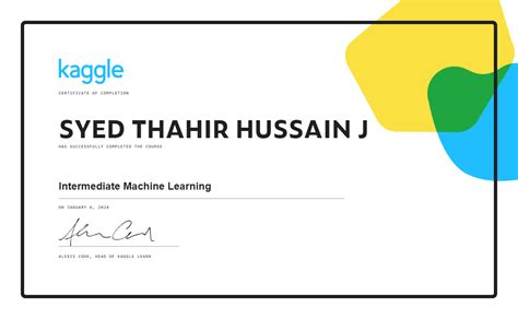 Syed Thahir Hussain J Completed The Intermediate Machine Learning Course On Kaggle