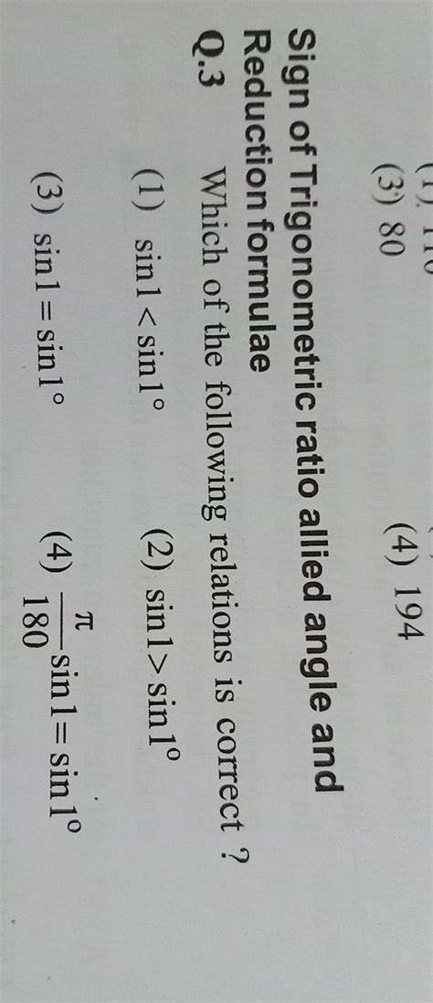 Sign Of Trigonometric Ratio Allied Angle And Reduction Formulae Q3 Which
