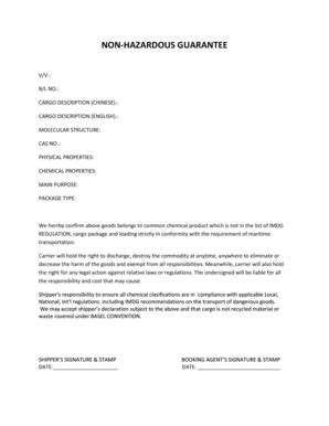 Non Hazardous Guarantee Hapag Lloyd Fill And Sign Printable