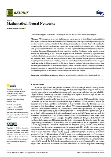 Pdf Mathematical Neural Networks