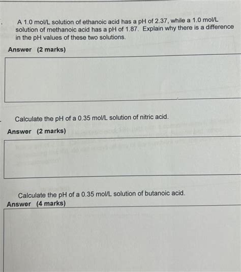 A Mol L Solution Of Ethanoic Acid Has A Ph Studyx