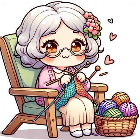 Grandma Knitting Anime Chibi Kawaii Coloring Book Ai Art Generator