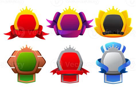 Set Of Game Level Badges Empty Award Badges With Royal Banners And Ui