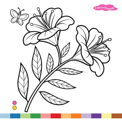 어린이를 위한 컬러링 책 꽃 터 프리미엄 벡터