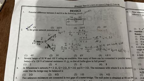 Question 1 Potential Difference Between A And B In The Following Circuit