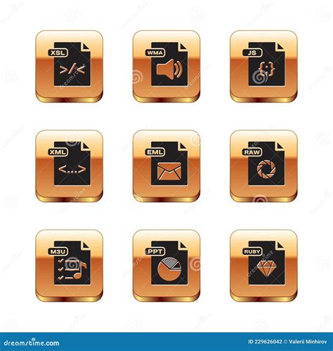 Set Xsl File Document M3u Ppt Eml Xml Js Ruby Y Wma Icon Vector Ilustración Del Vector