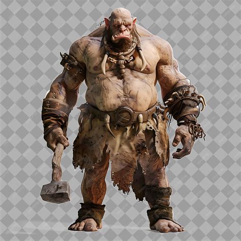 Robust Ogre Fearsome Giant With Massive Form Loincloth Club Isolated 3d