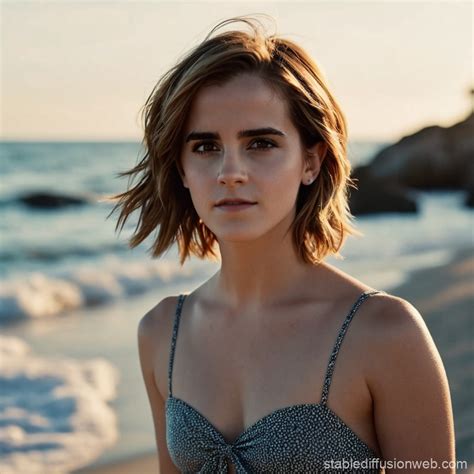 Emma Watson At The Beach Stable Diffusion Online