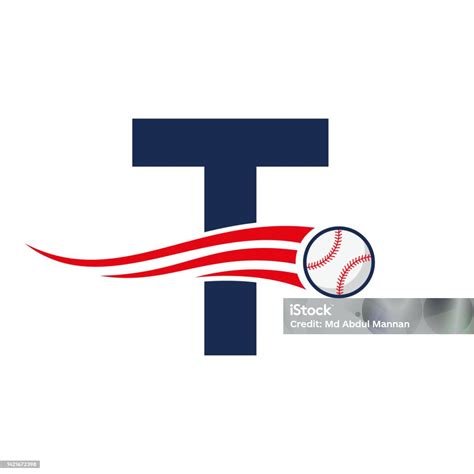 Letter T Baseball Concept With Moving Baseball Icon Vector Template