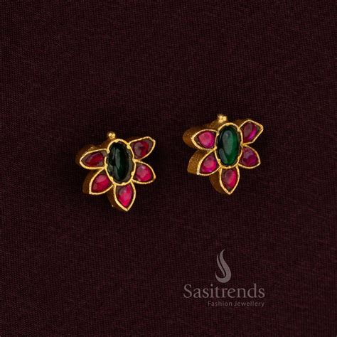 24k Gold Plated Jadau Bugadi Lotus Petal Kundan Earrings Sasitrends