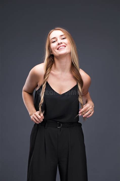 Beautiful Blonde Woman In Black Dress Stock Image Image Of Gorgeous