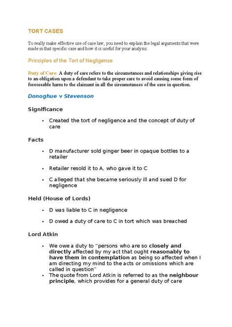 Tort Case Book Tort Case Book Tort Cases To Really Make Effective