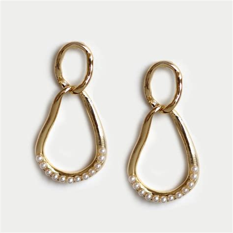 Metal And Pearl Statement Drop Earrings Basic Daily Women Jewelry