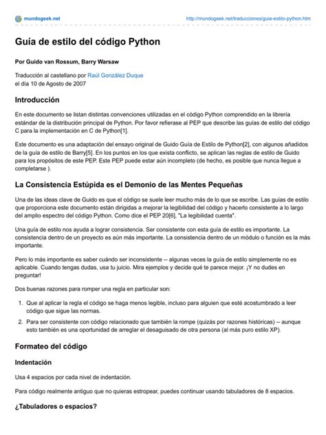 Guía De Estilo Del Código Python Pdf Python Lenguaje De