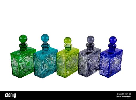 Colorful Crystal Glass Whiskey Bottle Glass Bottles Isolated On White
