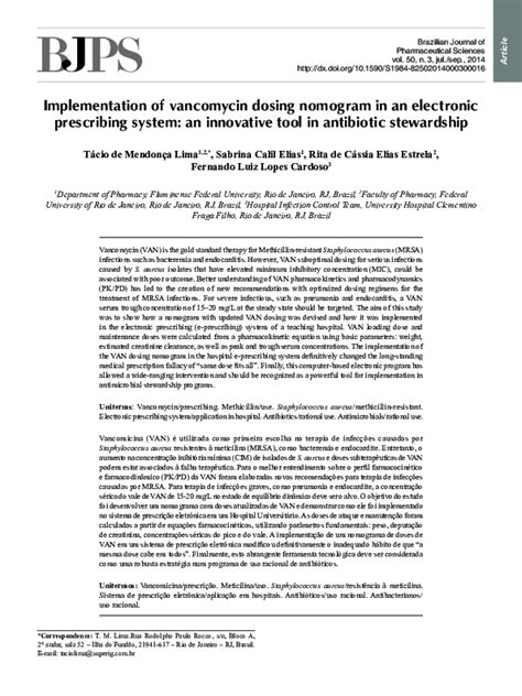 Pdf Vancomycin Dosing Nomogram In E Prescribing For Antibiotic Stewardship