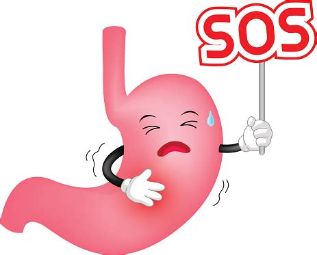 Karakter Perut Manusia Memegang Tanda Sos Ilustrasi Stok Unduh Gambar