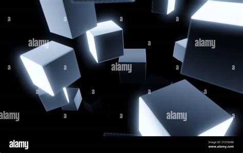 3d Cubes Rotate In Air Design Glowing 3d Cubes Move In Space On Black