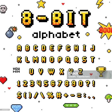 Vetores De Fonte Pixel De 8 Bits E Conjunto Vetorial De Letras E