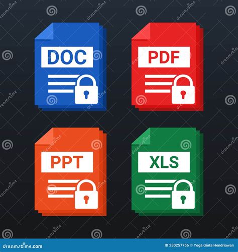 Set Of Of File Type Format And Extension Of Documents Pdf Doc Ppt And Xls Document Locked