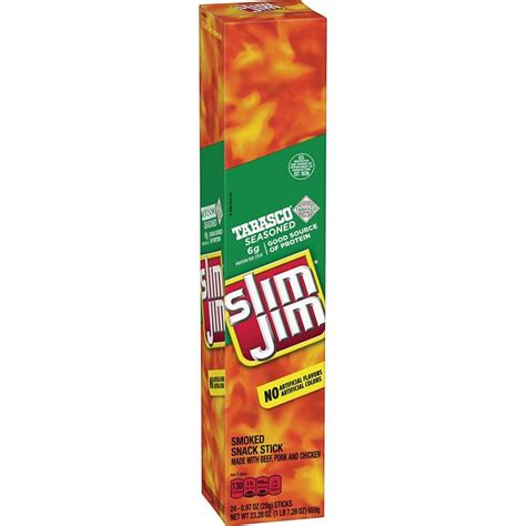 Slim Jim Giant Smoked Snack Sticks Tabasco Keto Friendly 97 Oz 24