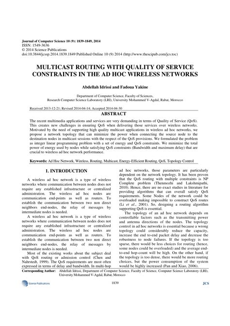 Pdf Multicast Routing With Quality Of Service Constraints In The Ad Hoc Wireless Networks