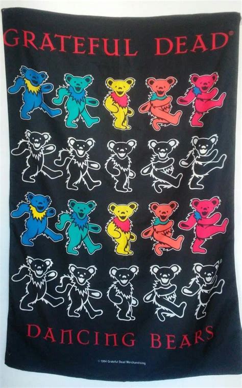Vintage 1994 Grateful Dead Dancing Bear Banner Flag Poster Art Black