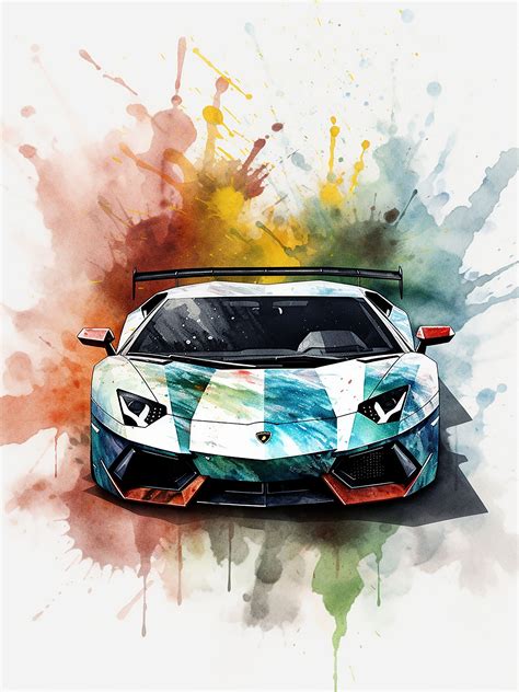 Lamborghini Aventador Svj Watercolor Print Car Poster Set Digital