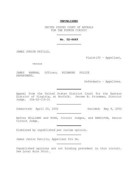 Patillo V Hannah 4th Cir 2002 Pdf