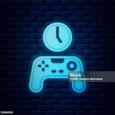 Neon Gamepad Bersinar Ikon Waktu Terisolasi Pada Latar Belakang Dinding