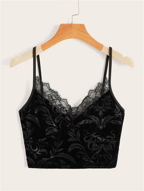 Contrast Lace Cami Top Romwe Lace Cami Top Lace Cami Black Lace Cami