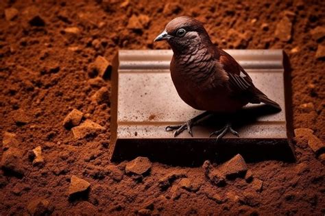 Premium Ai Image Bird And Piece Of Dark Chocolate On Cocoa Powder Neural Network Generative Ai