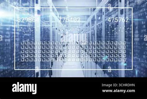 Overlay Fading In Over Server Racks Counters Updating Grid Graph Animating For Monitoring
