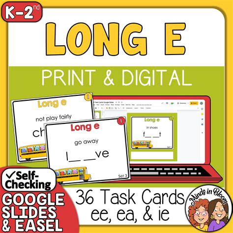 Long E Task Cards 36 Cards To Practice Ee Ea And Ie Print