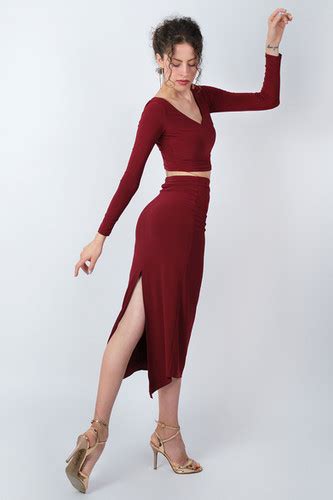 Burgundy Bellisima Tango Skirt Front And Back Vneck Long Slevee Tango