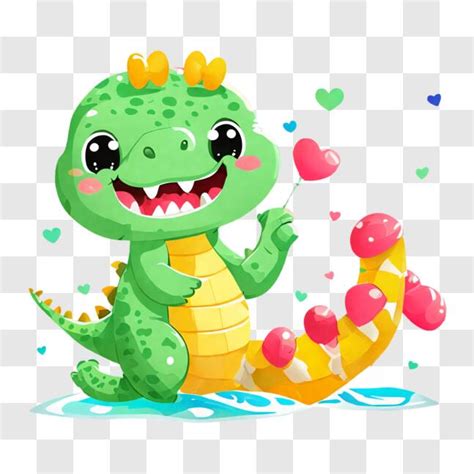 Download Cute Dinosaur With Heart Shaped Balloon On Boat Pngs Online
