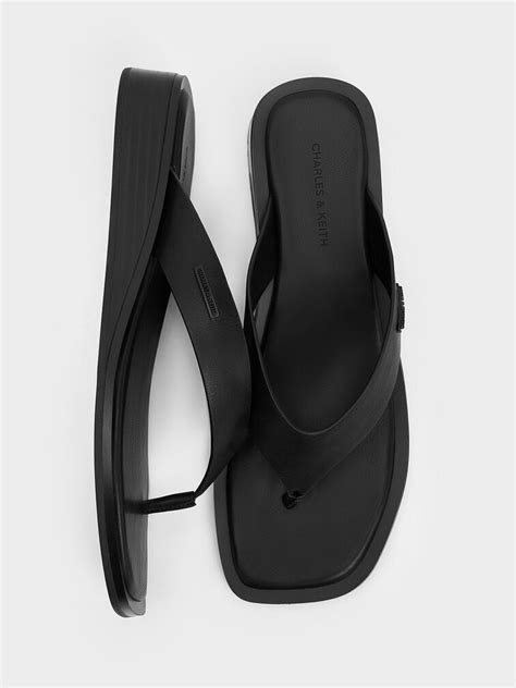 Black V Strap Wedge Thong Sandals Charles And Keith Us