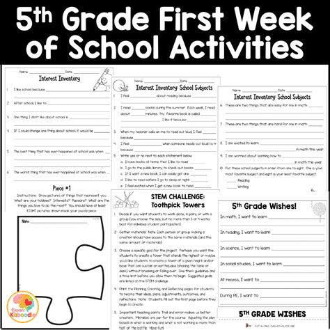 First Week Of School Activities 5th Grade Back To School Activities