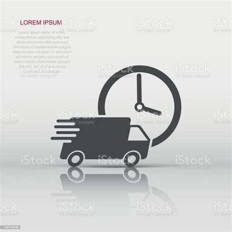 플랫 스타일의 벡터 배달 트럭 24시간 아이콘입니다 24시간 빠른 배송 서비스 배송 기호 그림 픽토그램 자동차 밴 사업 개념입니다 24 시간 영업 표시에 대한 스톡 벡터