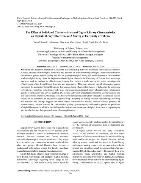 PDF Evaluating Digital Library Effectiveness A Survey At University Of Tehran