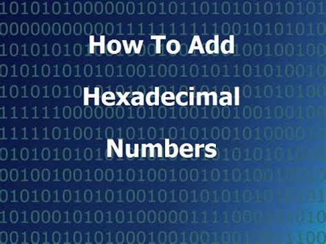 How To Add Hexadecimal Numbers YouTube