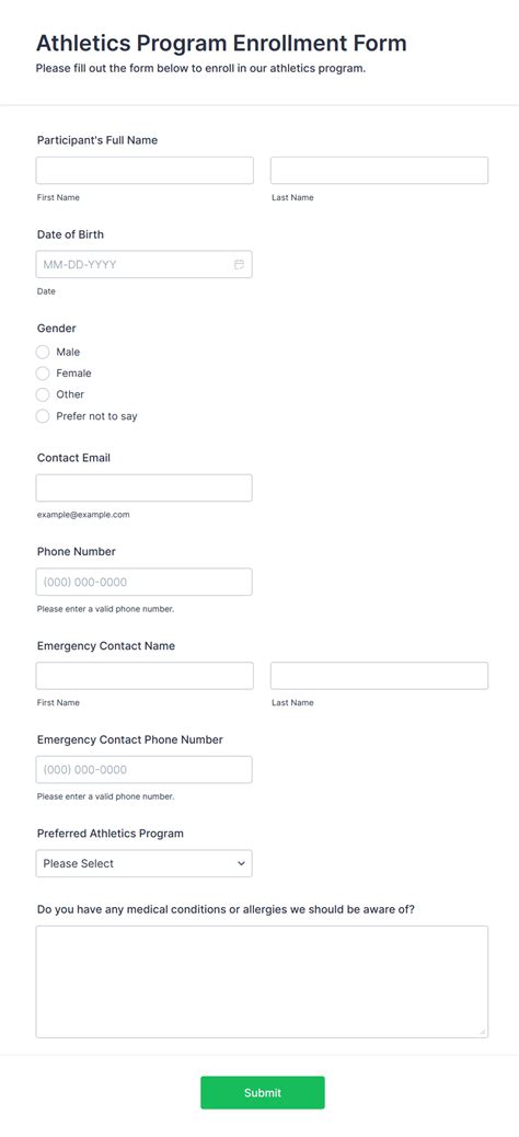 Athletics Program Enrollment Form Template Jotform