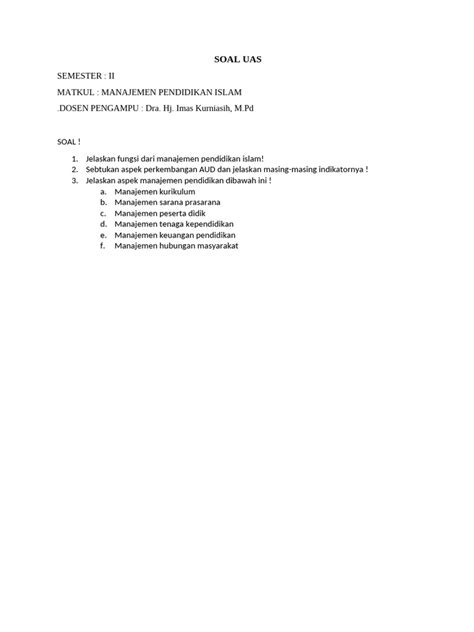 Soal Uas Manajemen Pendidikan Islam Pdf