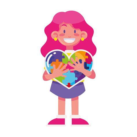 Autism Girl With Puzzles Heart Stock Vector Illustration Of Disease