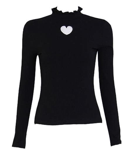 Black Ruffle Collar Heart Shaped Cut Out Shirt You Could Do This