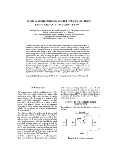 Pdf Control Oriented Modelling Of A Series Hybrid Solar Vehicle