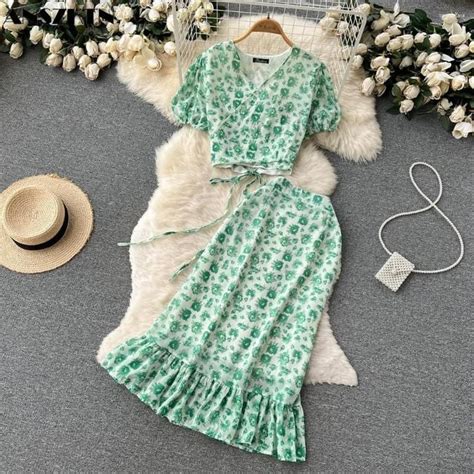 Casual Dresses 2piece Set Women Anszktn Crop Tops Blouse And Polka Dot