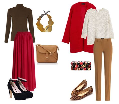 Сочетание коричневого и красного цвета в одежде Одежда Коричневый наряд Красные наряды