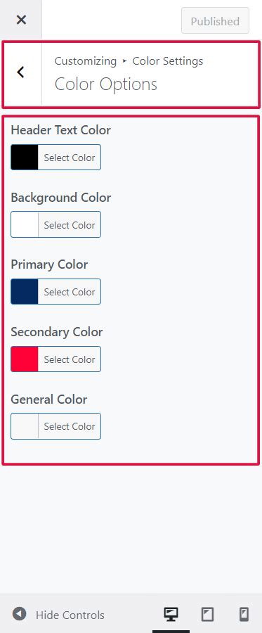 Color Settings ThemeinWP Documentation