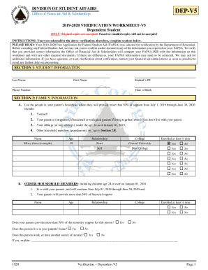 Fillable Online 2019 2020 VERIFICATION WORKSHEET V5 Fax Email Print
